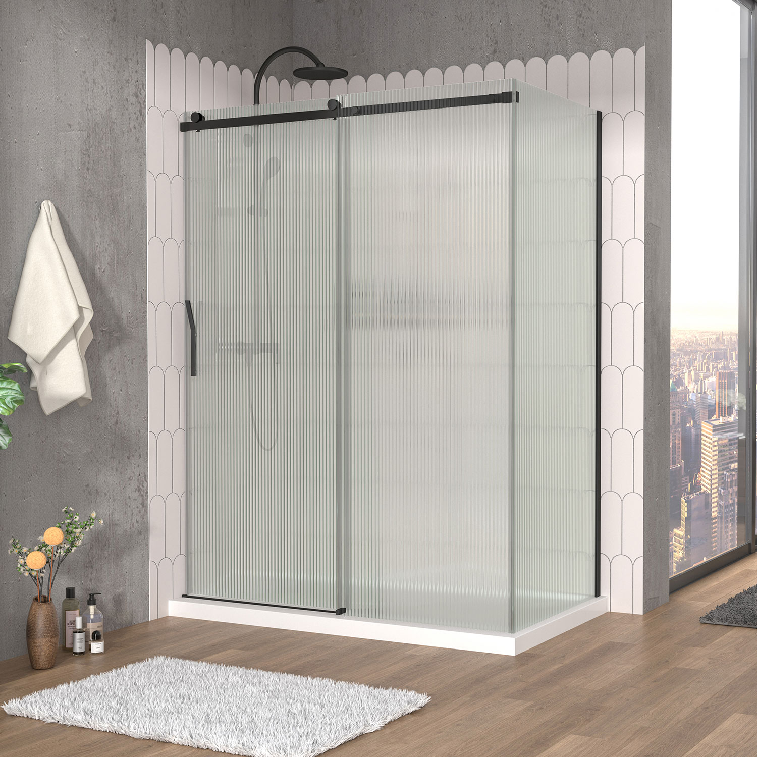 Shower door 60" x 36", in a corner closing on wall, wall on the left, door on the left, in matte ...